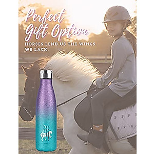 Onebttl Horse Bottle for Girls, Women, Insulated Stainless Steel Water Bottle, for Equestrian, Horse Lovers, Cowgirls, Perfect for Birthday, Back to School, Violet-Blue Gradient Glitter