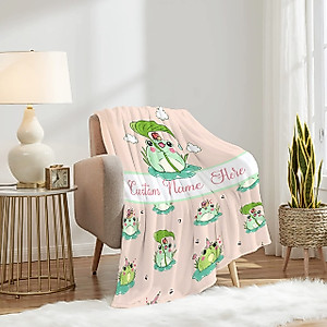 Custom Baby Blanket with Name, Personalized Funny Frog Baby Blankets for Girl, Boy Gifts, Ultra Soft Lightweight Warm Flannel Blanket as Newborn Toddler Swaddling, Suit for Couch, Bed, Sofa 30"x40"