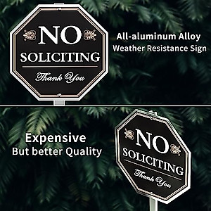 SWEETFULL 28" No Soliciting Sign for Yard, Aluminum, Collocation Self Adhesive Modern Design Door Sign，Metal Yard Sign with Stake,Heavy Duty Weather Resistance Sign（1 Pcs）