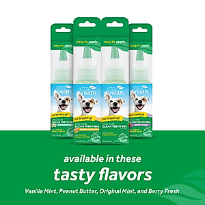 Fresh Breath by TropiClean No Brushing Vanilla Mint Clean Teeth Dental & Oral Care Gel for Dogs, 2oz, Made in USA