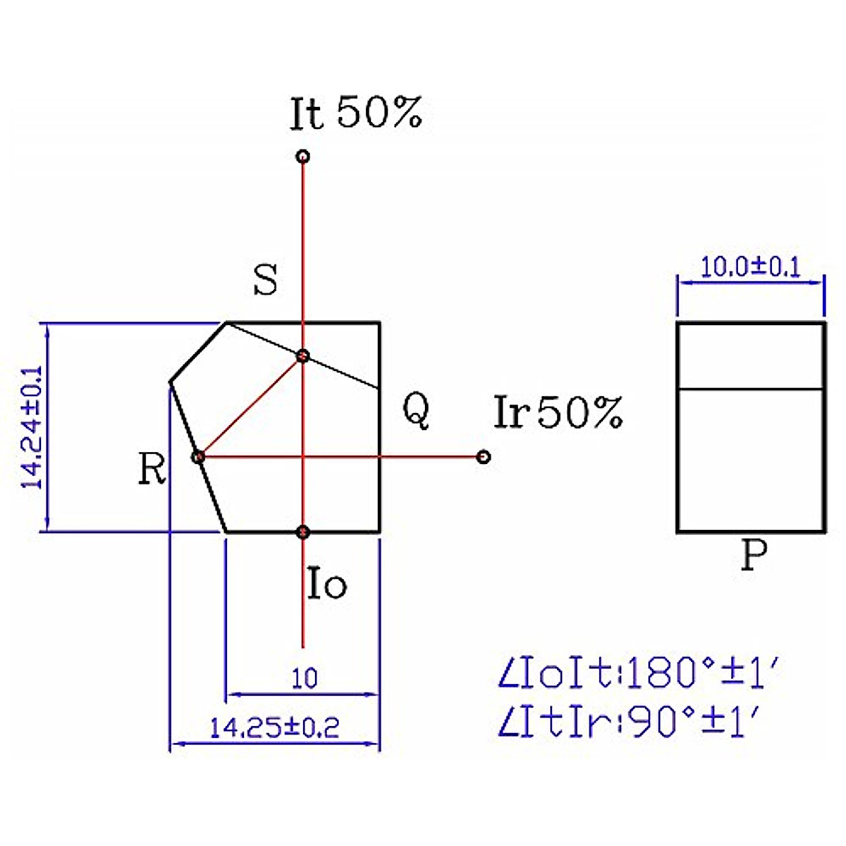 Prism-Quarton Beam Splitter Penta Prism (1'),1PCS