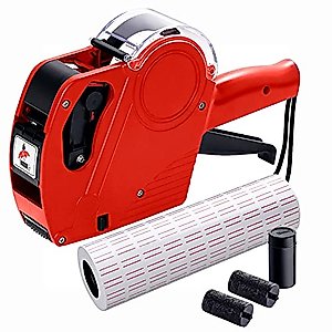 MX5500 Pricing Tag Gun with 5150 pcs White Label Gun Stickers & 3 Extra Inker Rollers, Pricing Label Gun, 8 Digits Retail Pricing Gun and Labels for Grocery Store, Food (Red)
