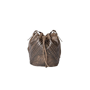 Womens Drawstring Bucket Bag, Genuine Leather Crossbody Bag, Hand tooled, Dark Brown, Handmade Leather Purse