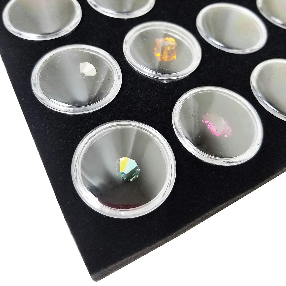 MOOCA Black Glass Top Jewelry Display Case Box 50 Gem Jars, Ring Box, Jewelry Organizer, Gem jar storage for Jewelry, Glass Display Box, storage Tray