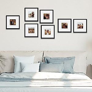Giftgarden Black 12x12 Picture Frame Set of 7, Matted to 8x8 with Mat or 12 x 12 without Mat, Multi Square Photo Frames for Wall or Tabletop Display