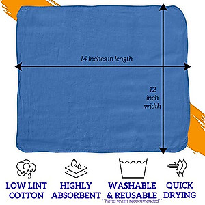 GREEN LIFESTYLE 5 Pack 12x14, Blue Shop Towels 100% Cotton, Super Absorbent and Durable for Car, Reusable Shop Rags