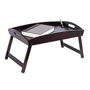 BirdRock Home Bamboo Bed Tray - Wooden Curved Sides Breakfast Serving Tray with Folding Legs - Walnut