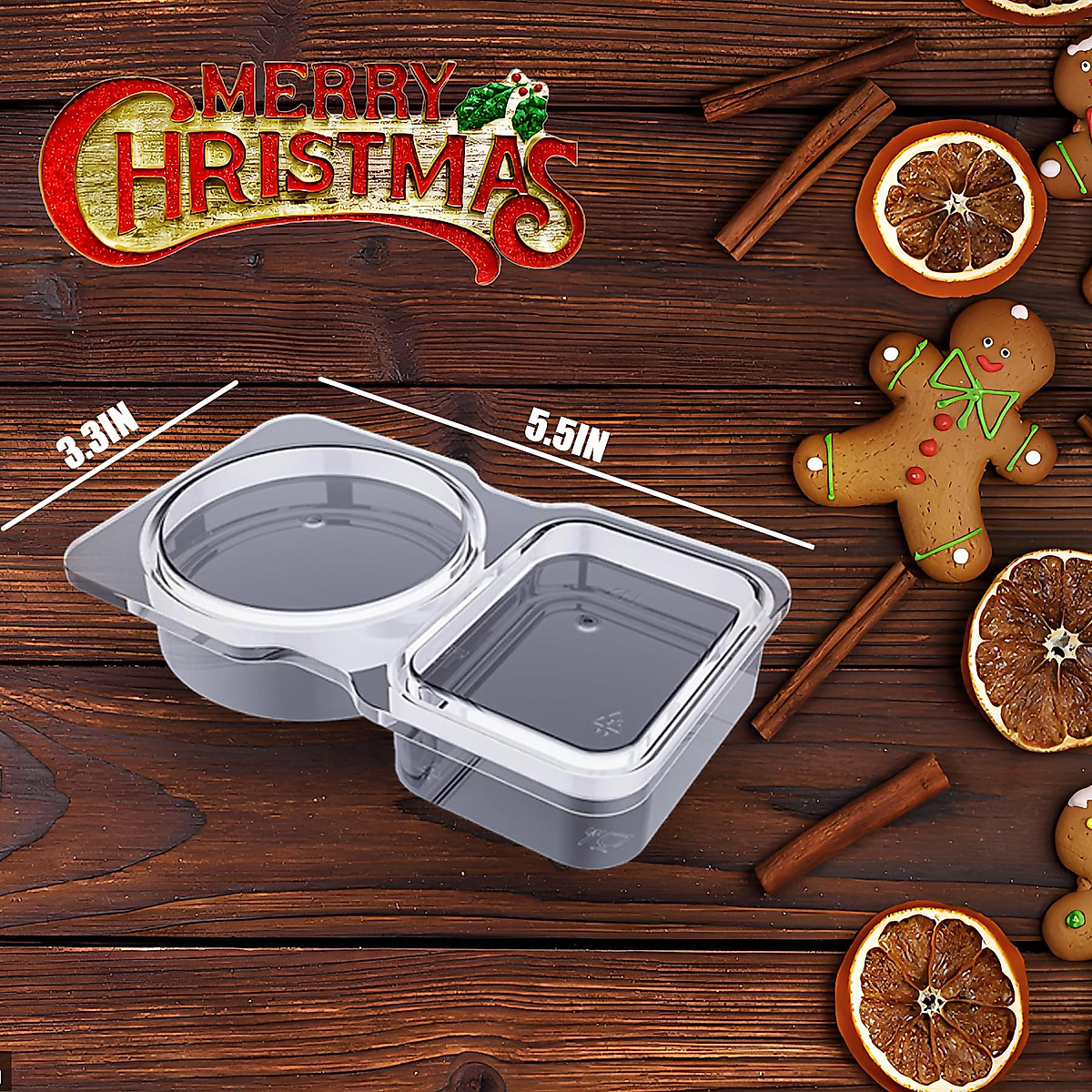 VOUKEN 10Pcs Double Compartment Condiment Container with Lid Double Compartment Snack Containers Double Compartment Snack Containers for to-go Sauce, Sampling, Travel Snack (Transparent 10PCS)