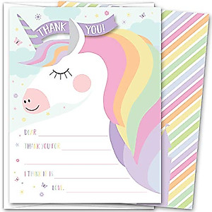 Koko Paper Co Magical Unicorn Fill-in-the-Blanks Thank You Notes. Set of 25 5.5” x 4.25” Flat Note Cards and A2 White Envelopes. Printed on Heavy Card Stock.