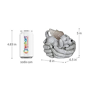 Exhart Dog Statue, Solar Cradled Pet Memorial Garden Sculpture, LED Light Angel Wings, Outdoor Garden Decoration, 8 x 5 Inch