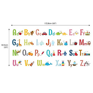DECOWALL DA-1701 Alphabet ABC with Pictures Kids Wall Stickers Wall Decals Peel and Stick Removable Wall Stickers for Kids Nursery Bedroom Living Room (Large) d?cor