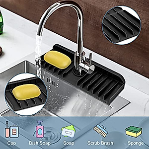 AEOOZGR Kitchen Sink Splash Guard, Silicone Sink Draining Pad Behind Faucet, Kitchen Sink Accessories, Faucet Bathroom Absorbent Water Catcher Mat (Grey)