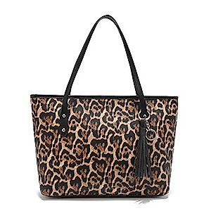Tiwougel Women Purses and Tote Shoulder bag big Capacity Tassel Handbag-Leopard