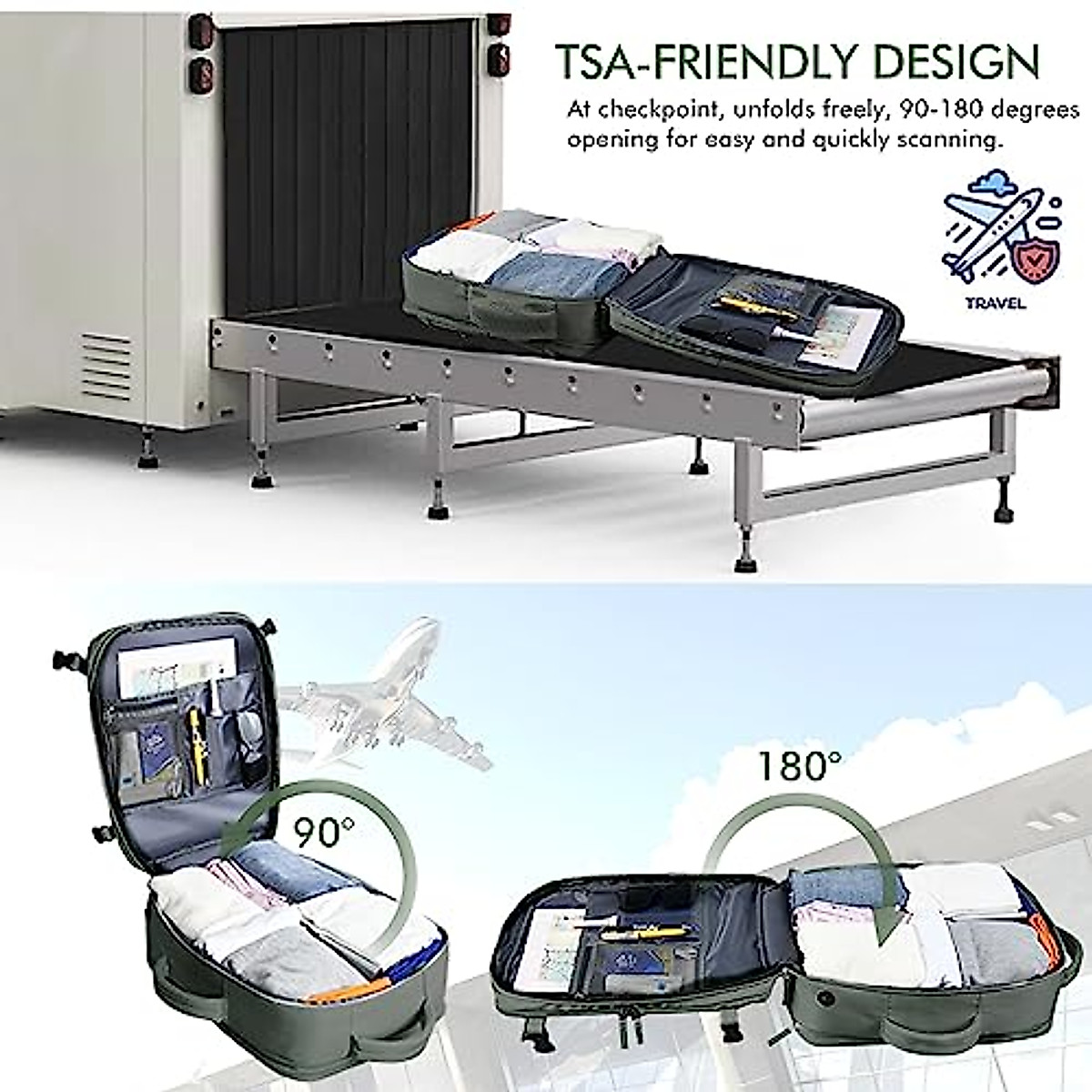 Beraliy Travel Backpack for Men Women, Airline Approved Personal Bag,17 Inch Laptop Backpack, Carry On Backpack for Hiking Overnight with USB Charging Hole, Olive-green