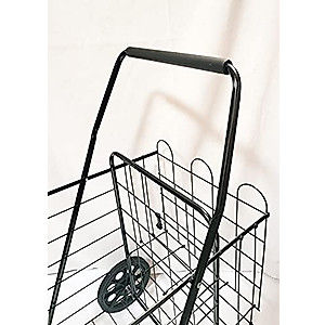 PrimeTrendz Jumbo Shopping/Laundry Folding Cart | Double Basket | Front Moving Swivel Wheels | Thicker Soft Sponge Handle | Color: Black