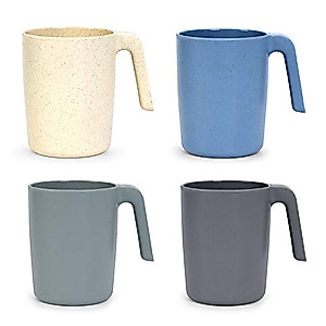 shopwithgreen 15 oz Wheat Straw Cup with Handles, Unbreakable Drinking Glasses Stackable | Reusable Water Tumbler, Mug Set for Coffee, Wine, Camping, BPA-Free | Dishwasher & Microwave Safe