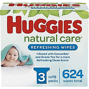 HUGGIES Refreshing Clean Scented Baby Wipes, Hypoallergenic, 3 Refill Packs (624 Total Wipes), Size 1