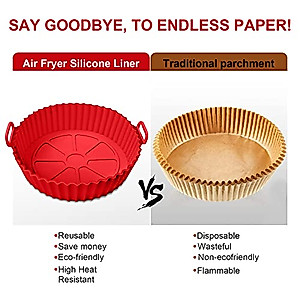 Air Fryer Silicone Pot, 2Pcs 8.6'' Air Fryer Silicone Liners Food Safe Non Stick Air fryer Basket Oven Accessories, Reusable Replacement of Parchment Liner Paper Fits 5.3QT or Bigger Air Fryer