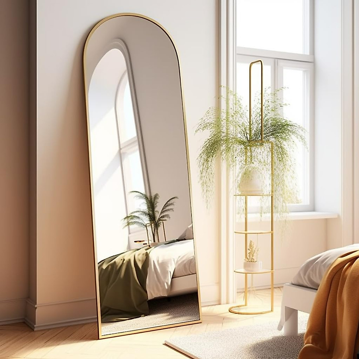 BEVERDY Arched Full Length Mirror - 18"58" Floor & Wall Mounted Mirror for Bedroom & Living Room, Gold