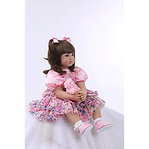 iCradle Cute 24 inch 60 CM Reborn Baby Doll Long Hair Girl Doll Soft Silicone Baby Real Life Baby Toddler Doll Toy for Ages 3+ (F)