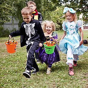 Zcaukya 3 Pack Halloween Buckets, Halloween Plastic Candy Pails, Portable Plastic Candy Trick or Treat Basket for Halloween Party Supplies, Orange Purple Green