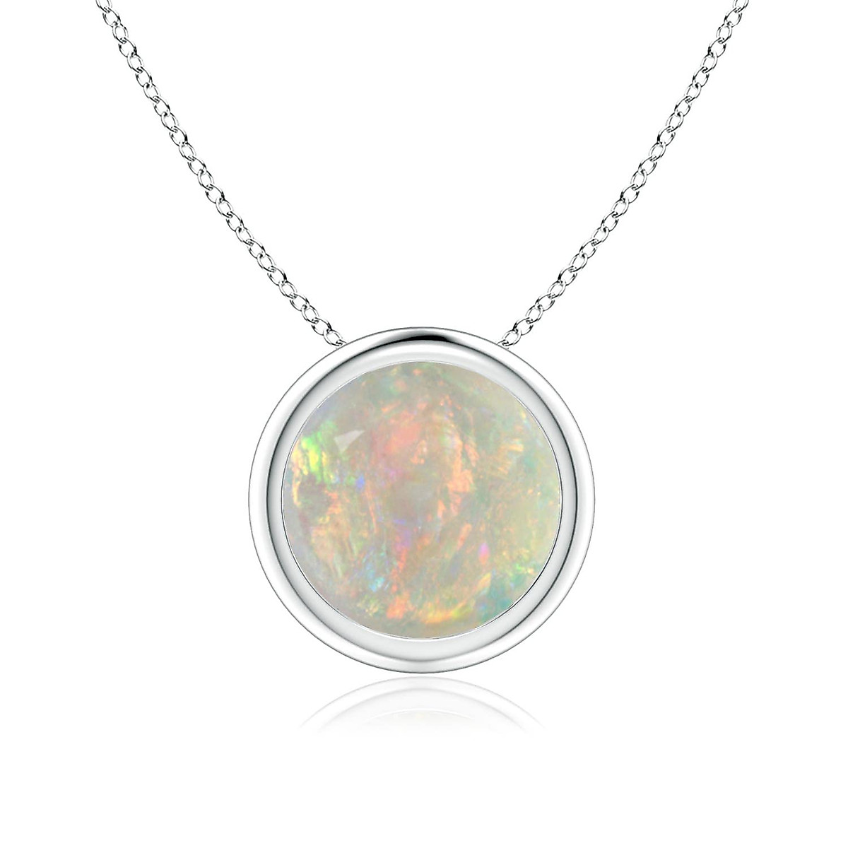 Angara Bezel-Set Round Opal Solitaire Pendant Necklace for Women in 14K White Gold (Grade-AAAA | Size-8mm) October Birthstone | Jewelry Gift for Women | Birthday | Wedding | Anniversary