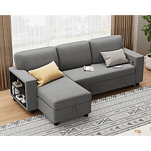 Flamaker 80" Sleeper Sofa, Sofa Bed with Built-in Large Storage and 2 Bookshelves, Convertible Sectional Sofa Couch, Pull Out Couch with USB, Modern Couches for Living Room (Fabric, Grey)