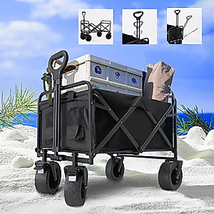 koity Heavy Duty 250 Lbs Capacity Collapsible Wagon with Cargo net, Outdoor Folding Camping Utility Cart, Adjustable Rolling Carts, All Terrain Sports Beach Wagon cart with Wheels Foldable