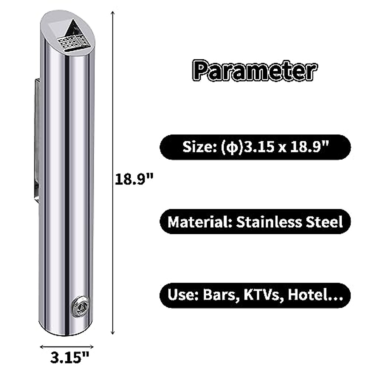 AIWFL 3.15x18.9 in Wall Mounted Large Trash Bin Outdoor/Indoor Trash Cans Holder Waste Containers Ash Bin w/Key (Silver)