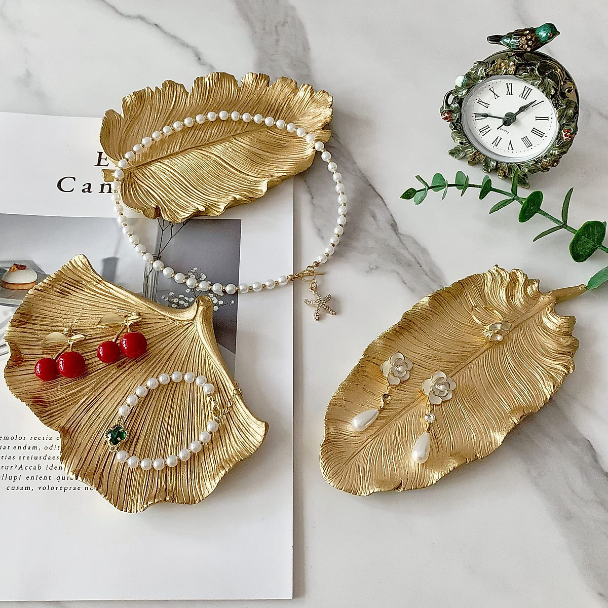 Jewelry Dish, Resin Small Leaf Shaped Ring Holder Jewelry Organizer, Trinket Dish Mini Tray for Christmas Birthday Wedding Gifts