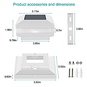 Sumaote Solar Post Cap Lights, 52 LED Solar Powered Fence Deck Post Lights Outdoor 6000K White Lighting for 4x4 5x5 6x6 Wooden Posts Railing Garden Patio Decor, White Shell, 2 Pack