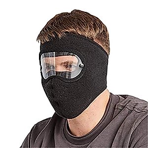 Full Face Protection Headgear, Dust-Proof Facial Protection Anti-Fog, Winter Warm Masks, Polar Fleece Riding Windproof Hd Goggles Face Protection Mouth Shield (Black)