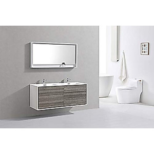 Kube DL60D-HGASH DeLusso 60" Double Sink Ash Gray Wall Mount Modern Bathroom Vanity