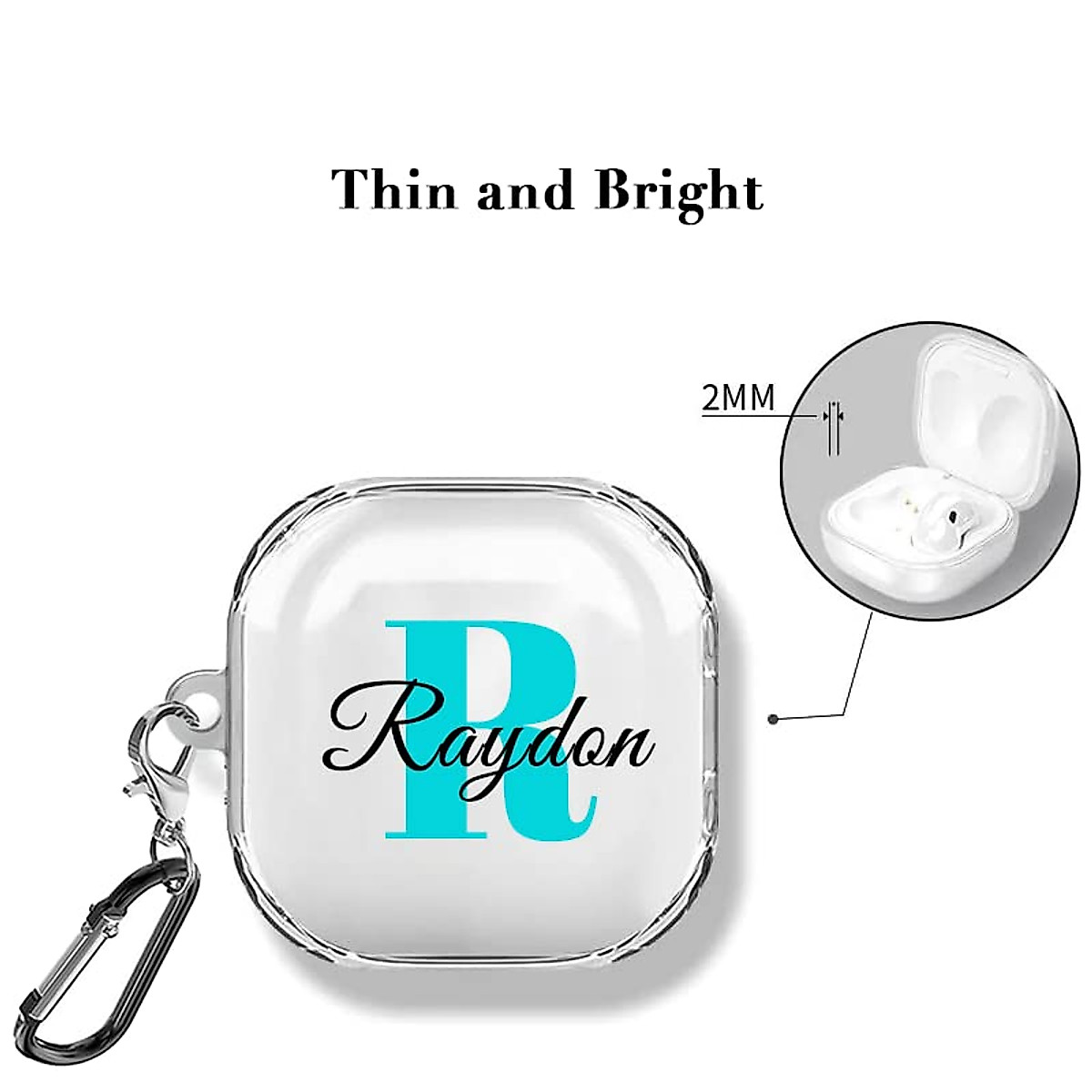 Custom Name Case Compatible with Samsung Galaxy Buds 2 Pro 2022 Release Buds Pro Buds Live Case Cover,Personalized Protective Earbuds Charging ​Crystal TPU Clear Cover with Keychain