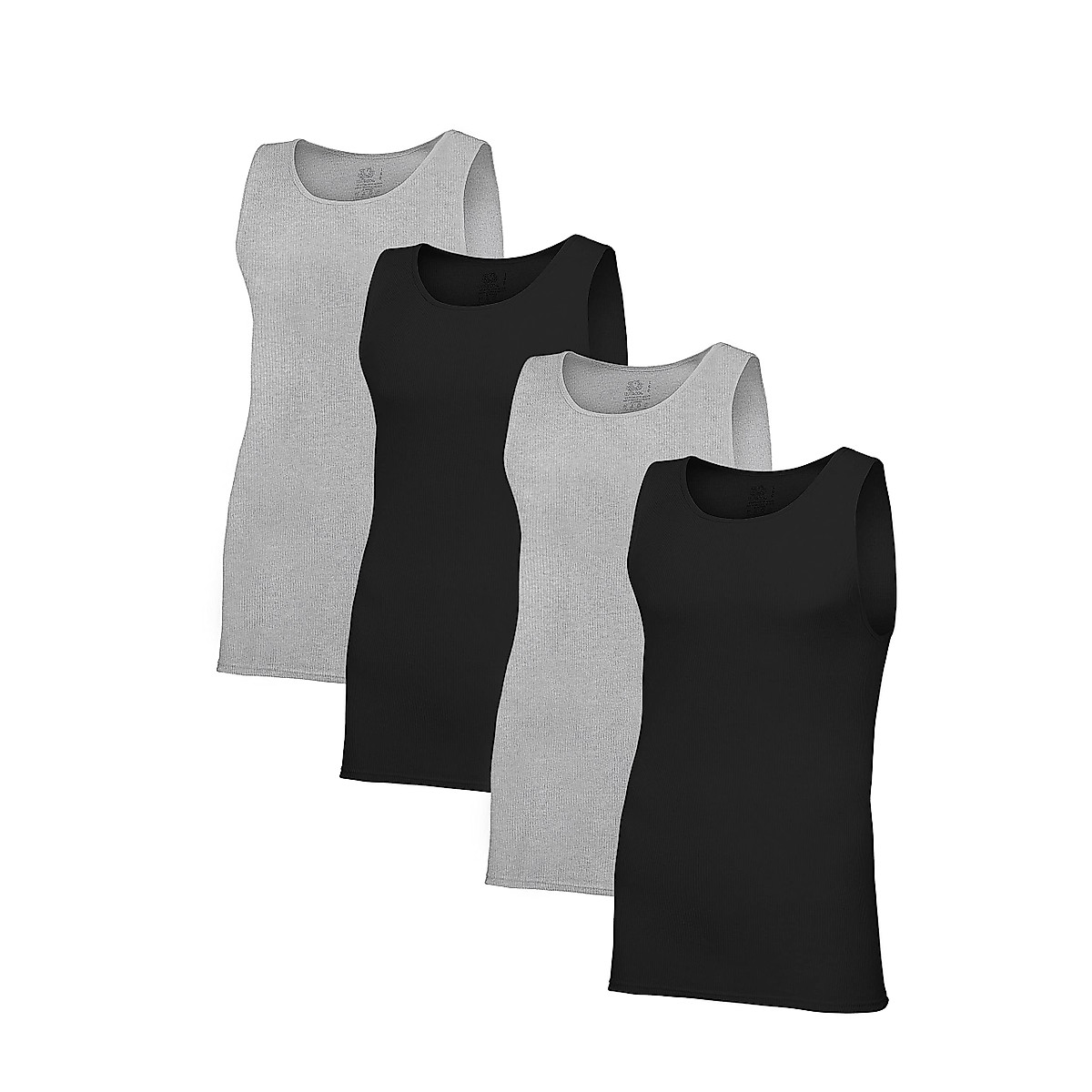 Fruit of the Loom Men's Tag-Free Cotton Undershirts, Regular-Tank-4 Pack Black/Grey, Medium