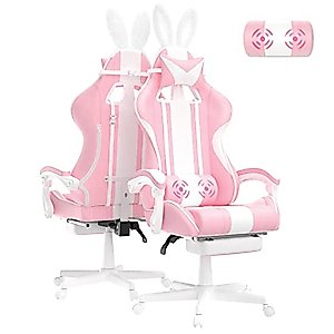 Ferghana Pink Ergonomic Gaming Desk Chairs For Office Adults & Teens, Cute Racing PC Gamer Chair With Footrest, Massage, For Girls, Recliner Silla Gamer Rosa