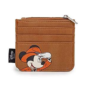 Buckle Down Disney Wallet, Id Zip Top, Adventure Mickey Mouse Poses, Brown, Vegan Leather, 4.0" x 3.5"
