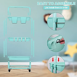 Baby Diaper Caddy Organizer Metal Rolling Storage Cart on Handle 3-Tier Rolling Mobile Utility Cart Movable Storage Organizer with Wheels Multifunction Newborn Essentials Cart Easy Assembly(Blue)