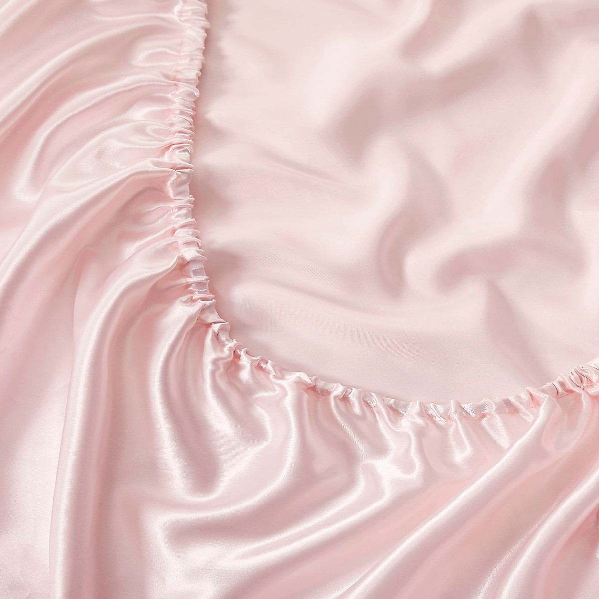 Counfeisly Twin Size Satin Fitted Sheet, Silky and Breathable Luxury Deep Pockets Fitted Sheet Only, Blush Pink