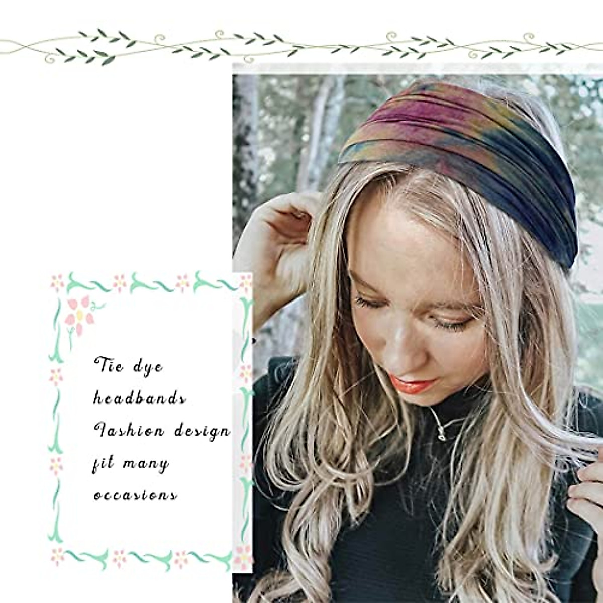 Gangel Boho Headbands Tie Dye Fabric Turban Head Wraps Wide Hair Scarf Yoga Running Hair Accessories for Women and Girls(Pack of 4) (Tie dye)