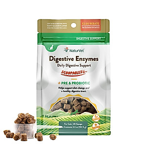 NaturVet Scoopables Cat Digestive Support - Digestive Enzymes for Cats with Probiotic - Supports Diet Change, Sensitive Stomachs & Healthy Digestive Tract - Salmon Flavored | 5.5oz Bag