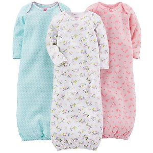 Simple Joys by Carter's Baby Girls' 3-Pack Cotton Sleeper Gown, Blue Ducks/Pink Animal/White Floral, 0-3 Months