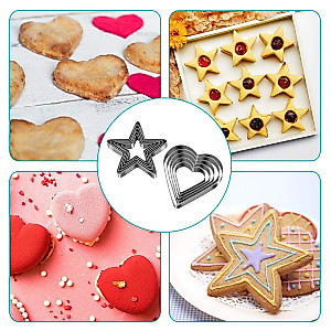 Xueerde 10Pcs Cookie Cutters Set Stainless Steel Biscuit Cutter Love Heart Shape and Star Shape Baking Vegetable Donuts Shape Cutters