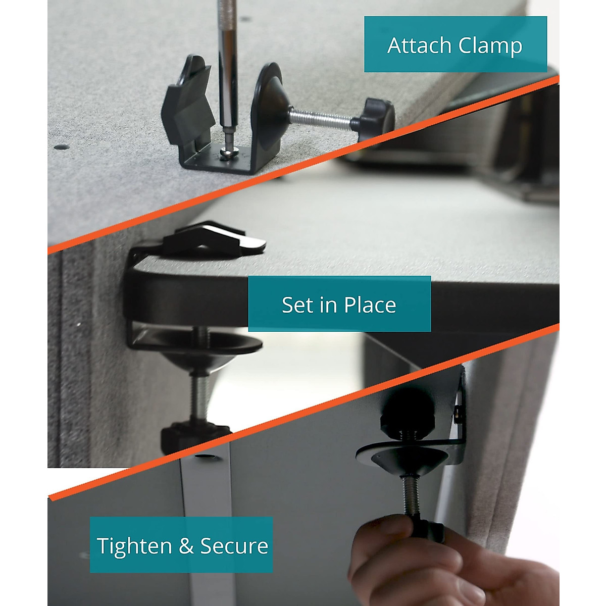 Stand Up Desk Store ReFocus Clamp-on Acoustic Desk Divider Privacy Panel That Reduces Noise and Visual Distractions (Cool Gray, 47.25" X 23.6")