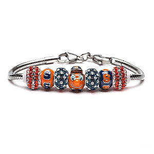 Syracuse University Bracelet | SU Oranges Bracelet - 1 Otto Bead, 2 S Beads and 4 Crystal Charms | Officially Licensed Syracuse University Jewelry | SU Jewelry | Syracuse Charms | Stainless Steel