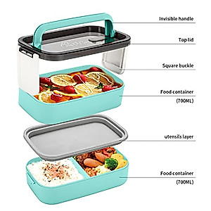 PVSpro JUST FOR YOU Bento Box Set with Insulated Tote, Mug & Cutlery Set, Stackable Bento Box for Lunch, Bento Kit Lunch Box with Handle, Large Bento Lunchbox Container, Japanese Bento (Cyan)