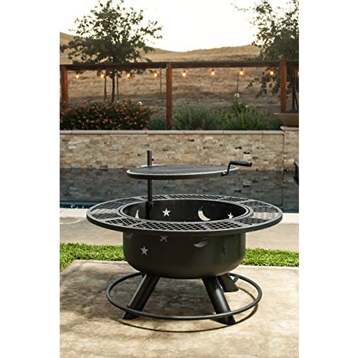 Bond Manufacturing 52124 Nightstar 32.7" Round Wood Burning Steel Fire Pit with Grill, Black