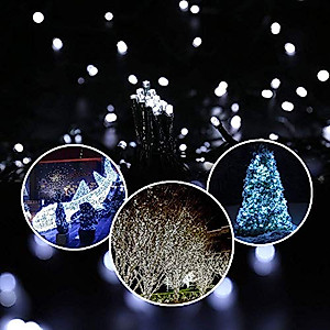 White Christmas Solar String Lights 72Ft 200 LED 8 Flashing Modes with Timer Solar Fairy Lights Outdoor Waterproof Twinkle Lights for Decoration Christmas Tree Shrubs Garden Yard Patio