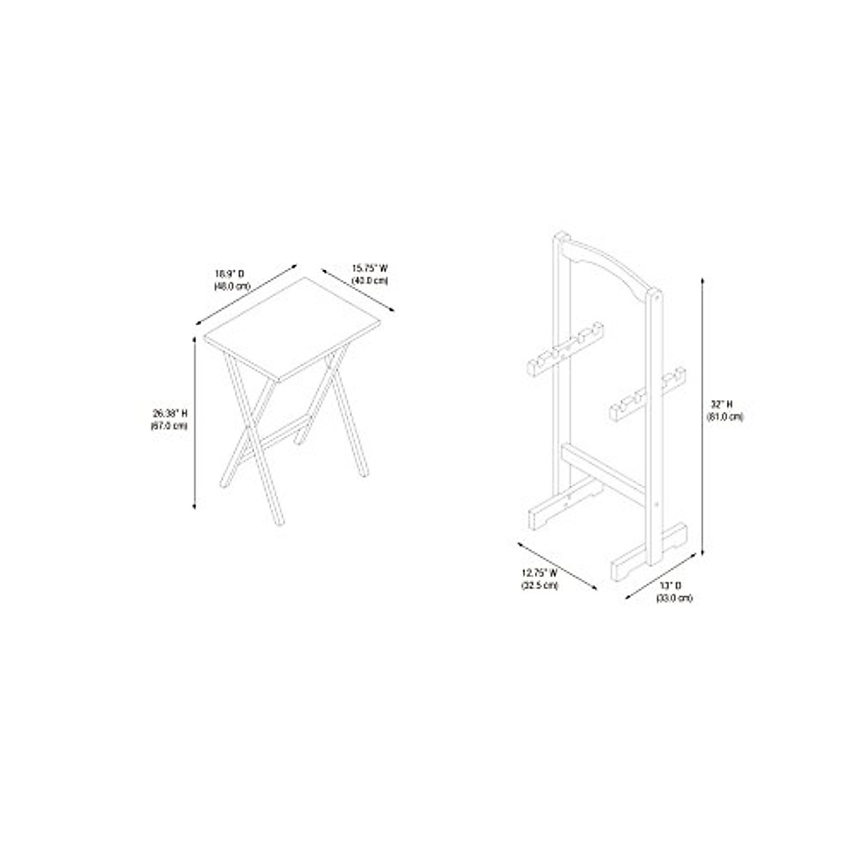 Linon Tray Table Set, 15.75"D x 18.9"W x 26.38"H, White