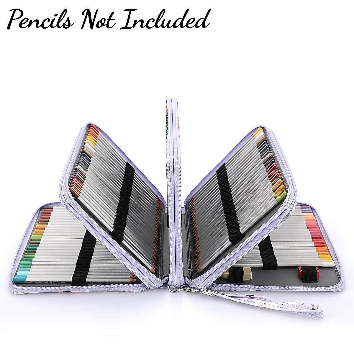 BTSKY Colored Pencil Case- 200 Slots Pencil Holder Pen Bag Large Capacity Pencil Organizer with Handle Strap Handy Colored Pencil Box with Printing Pattern (Purple Butterfly)